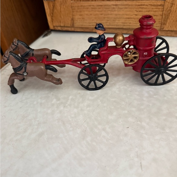 Toys | Cast Iron Horse Drawn Fire Carriage Pump Wagon Wfireman | Poshmark